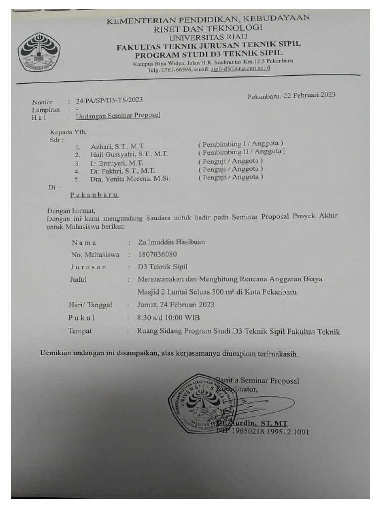 Undangan Seminar Proposal Zaimuddin Hasibuan | PDF Undangan Seminar Proposal Zaimuddin Hasibuan | PDF