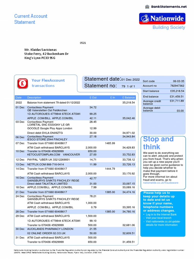 NBS Bank Statement Dec 2022 | PDF | Overdraft | Payments