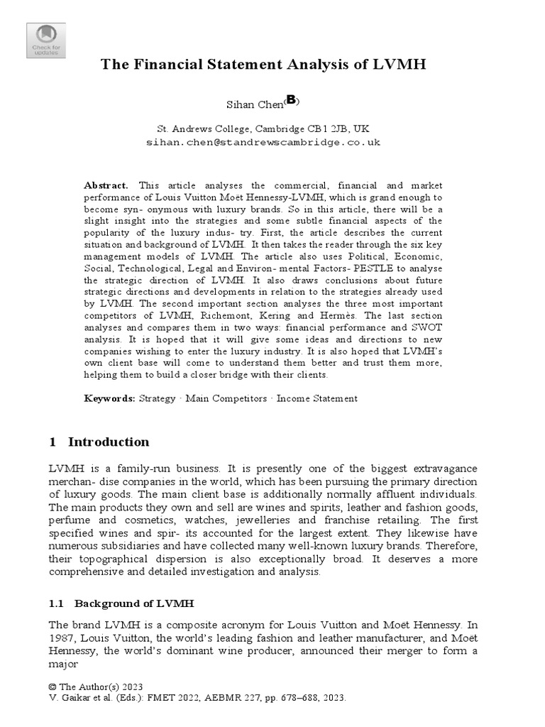 The Financial Statement Analysis of LVMH | PDF | Luxury Goods | Brand