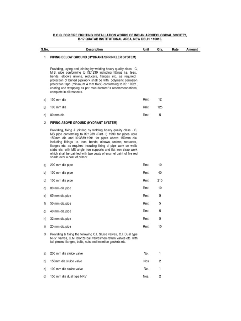 Dokumen - Tips - Boq For Fire Fighting Installation Works of Boqpdfof ...