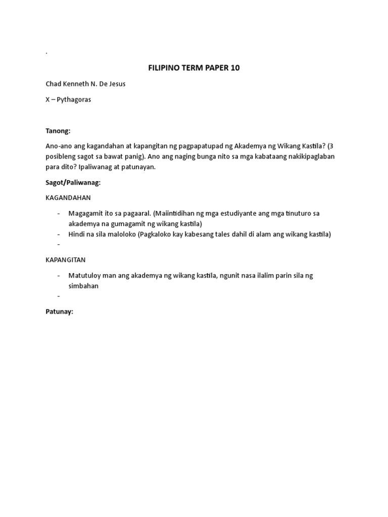 Filipino Term Paper 10 | PDF
