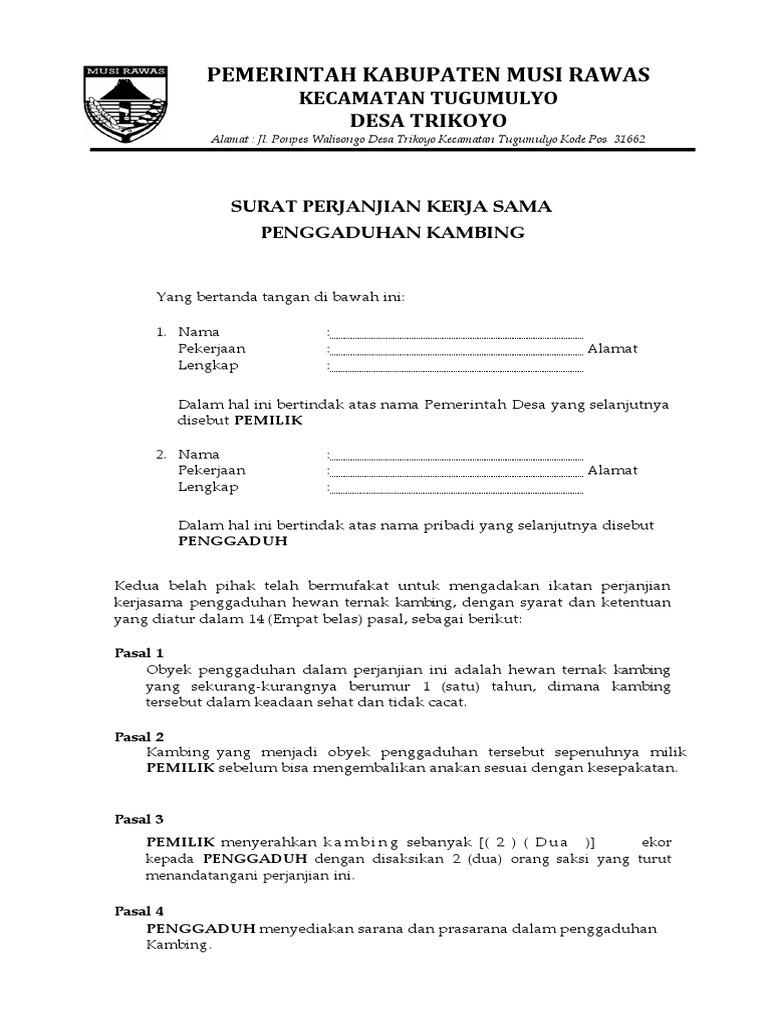 Surat Perjanjian Gaduh Kambing 2022 | PDF