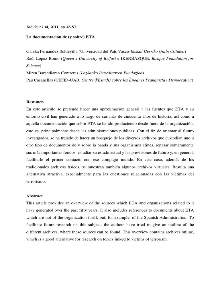 La Documentacic3b3n de Eta | PDF | España | Vascos