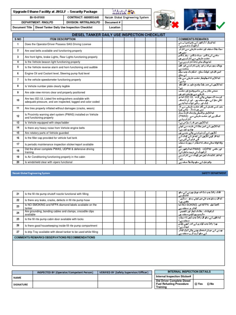 Diesel Fuel Refueling Checklist | PDF