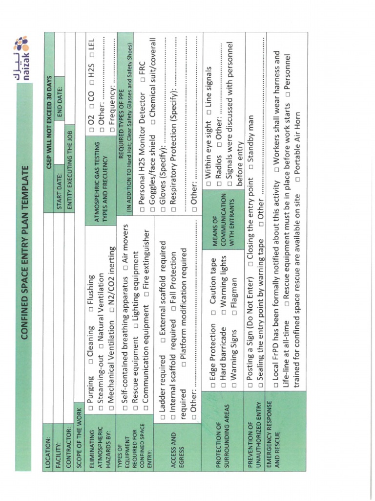 Confined Space Entry Plan Template | PDF