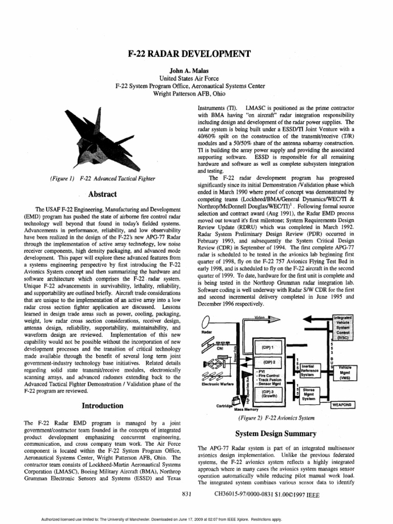 Ieee Malas F-22 Radar Development | PDF
