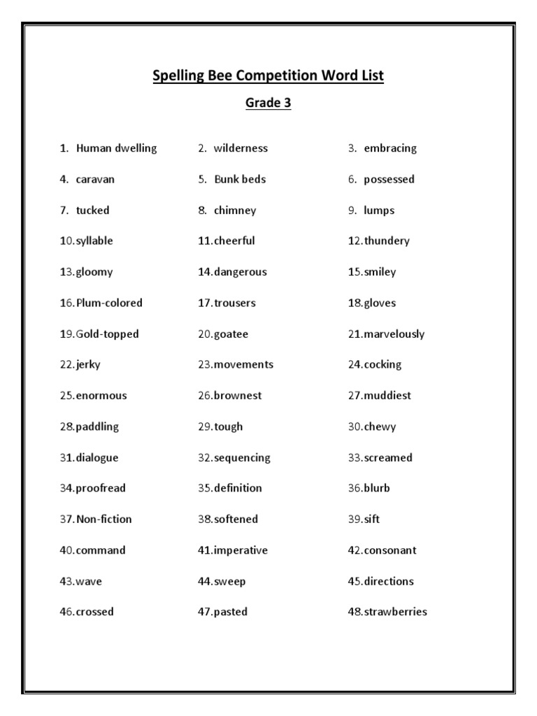 Spellings Bee Word List For Grade 3 | PDF