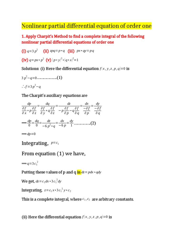 Nonlinear Partial Differential Equation of Order One | PDF