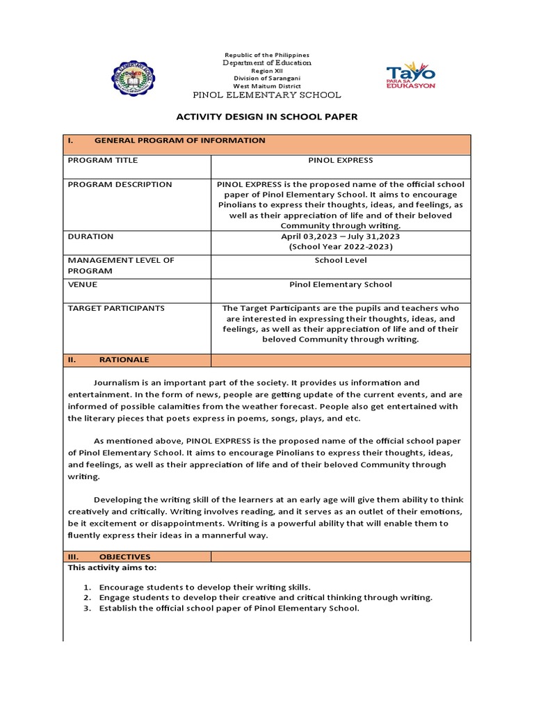 Activity Design School Paper | PDF