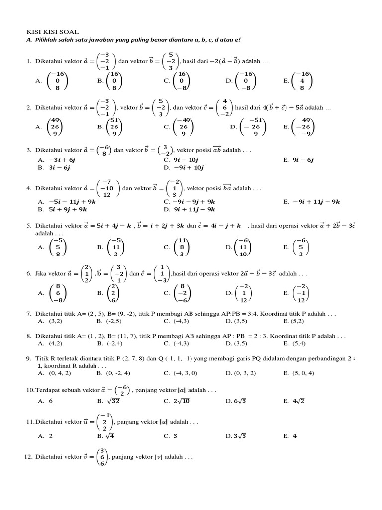 Kisi Kisi Soal MTK P | PDF