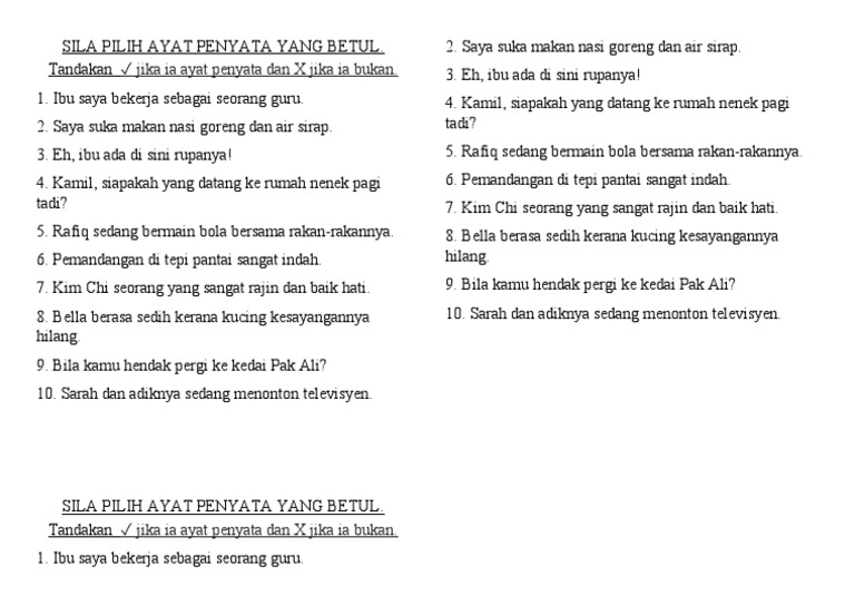 Sila Pilih Ayat Penyata Yang Betul | PDF