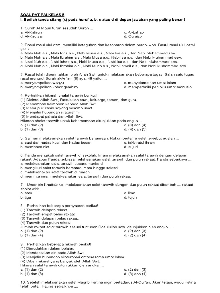 Soal PAT-PAI - Kelas 5 Semester 2 Tahun Ajaran 2022-2023 | PDF