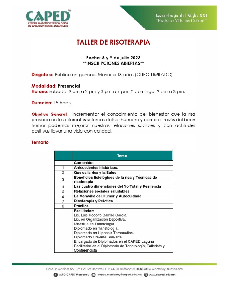 Ficha Descriptiva Taller Risoterapia | PDF