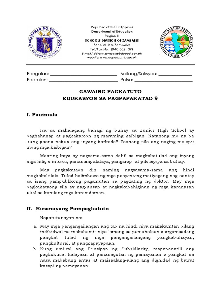 Grade 9 Esp Week 4 Las | PDF