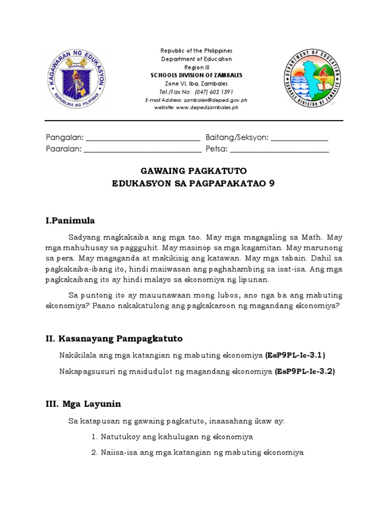 Grade 9 Esp Week 5 Las | PDF