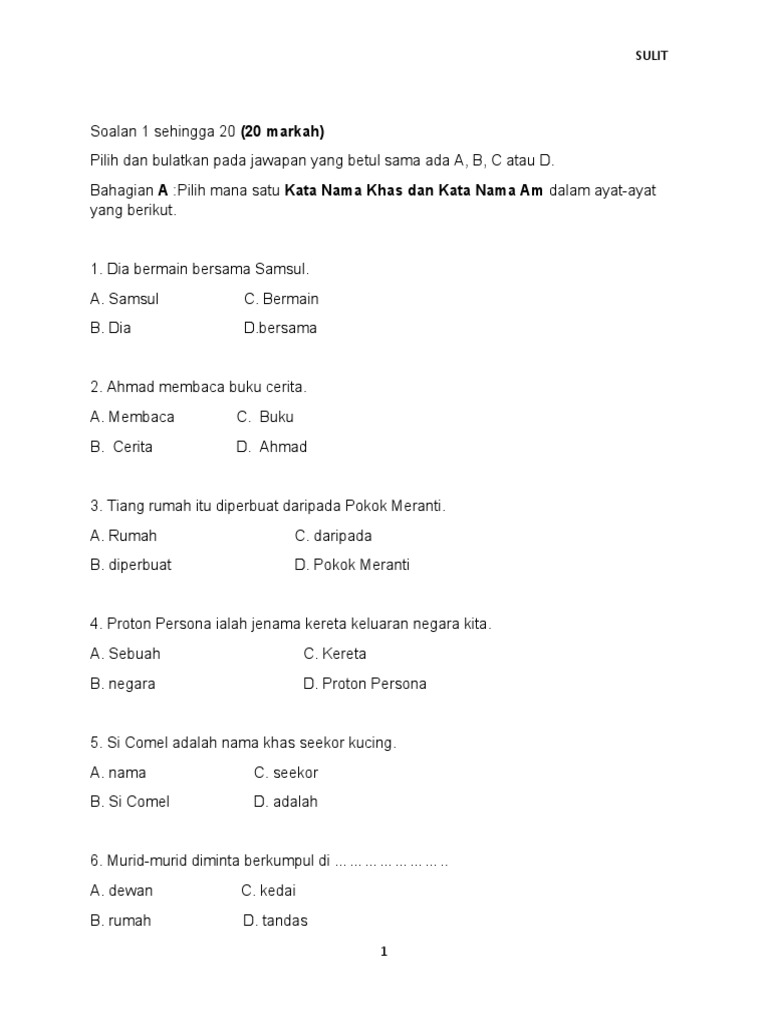 Soalan 1 Sehingga 20 | PDF