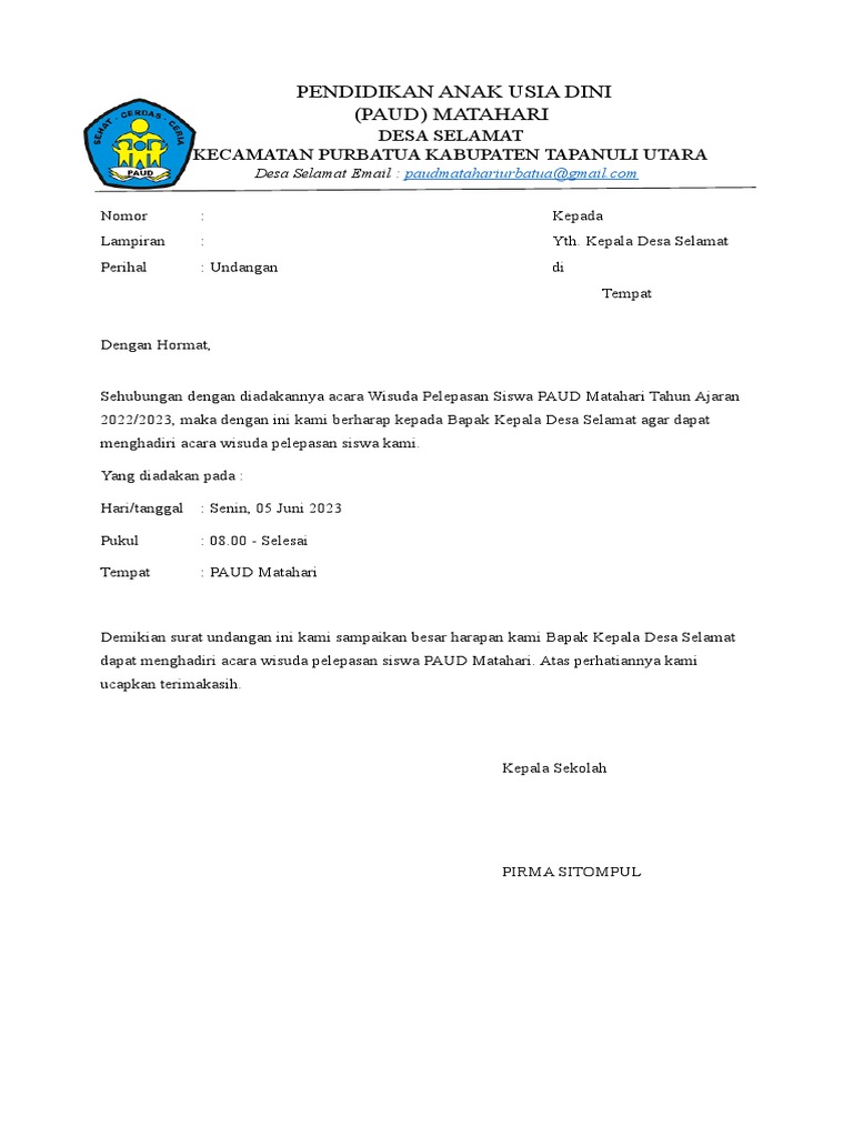 Undangan Pelepasan Paud | PDF