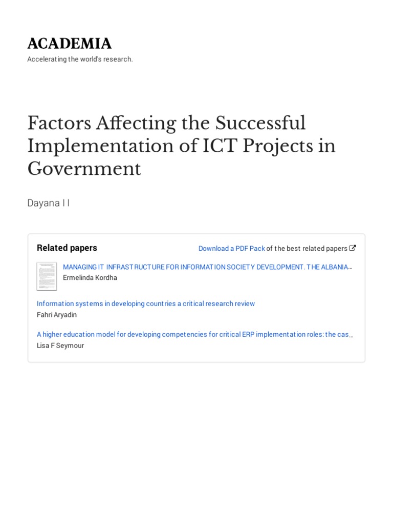 ICT Project Success in Government | PDF | Information Technology | E ...