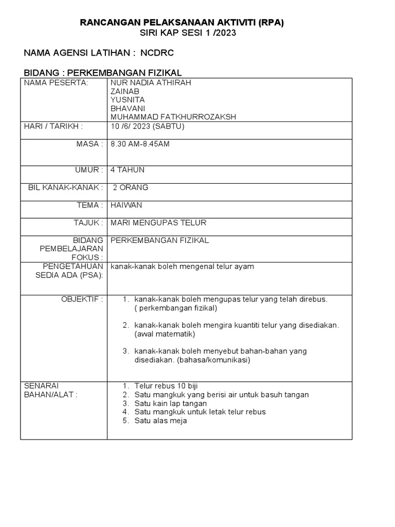 Rpa Perkembangan Fizikal Secara Berkumpulan | PDF