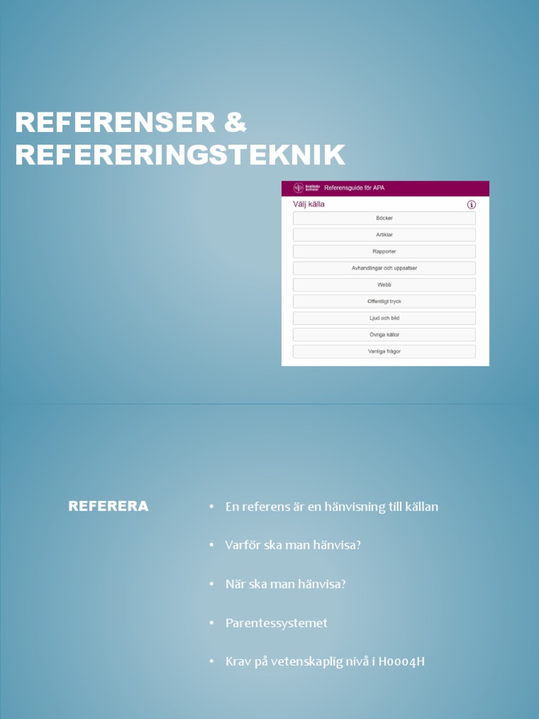 Referenser & Refereringsteknik | PDF