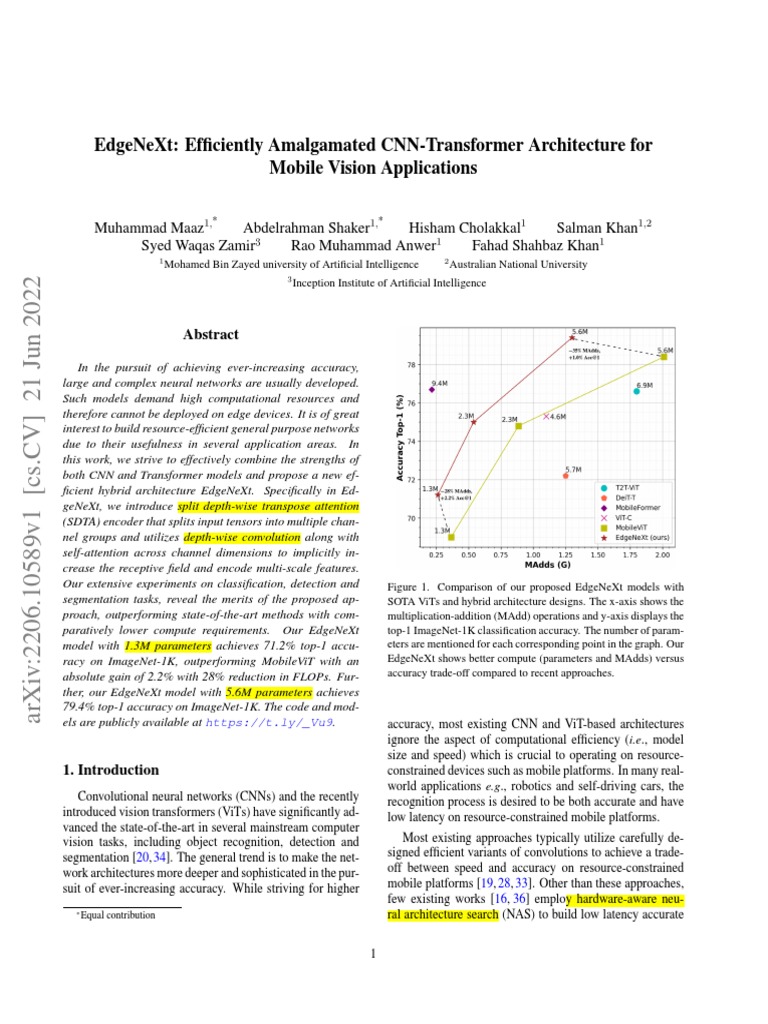 Edgenext Efficiently Amalgamated Cnn-Transformer Architecture For Mobile Vision Applications ...