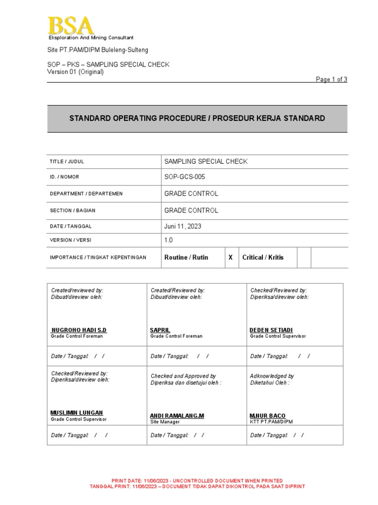 SOP-GCS-005 Sampling Special Check | PDF | Teknologi & Rekayasa