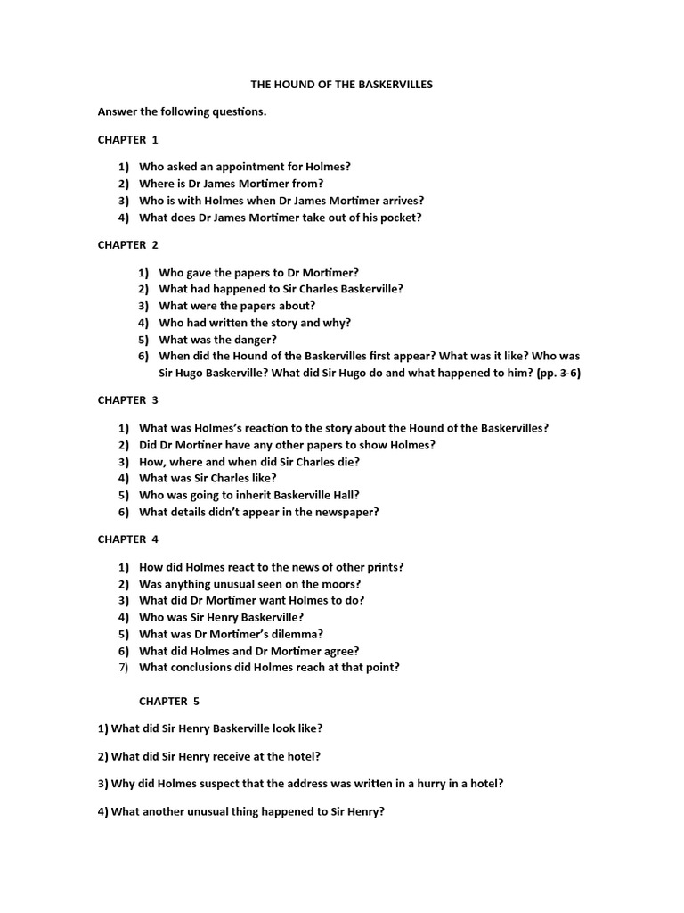 THE HOUND OF THE BASKERVILLES Follow Up Questions | PDF | The Hound Of ...