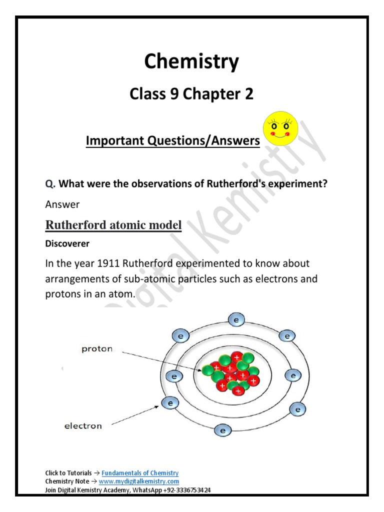 Chemistry Class 9 Chapter 2 Questions | PDF | Electron Configuration ...