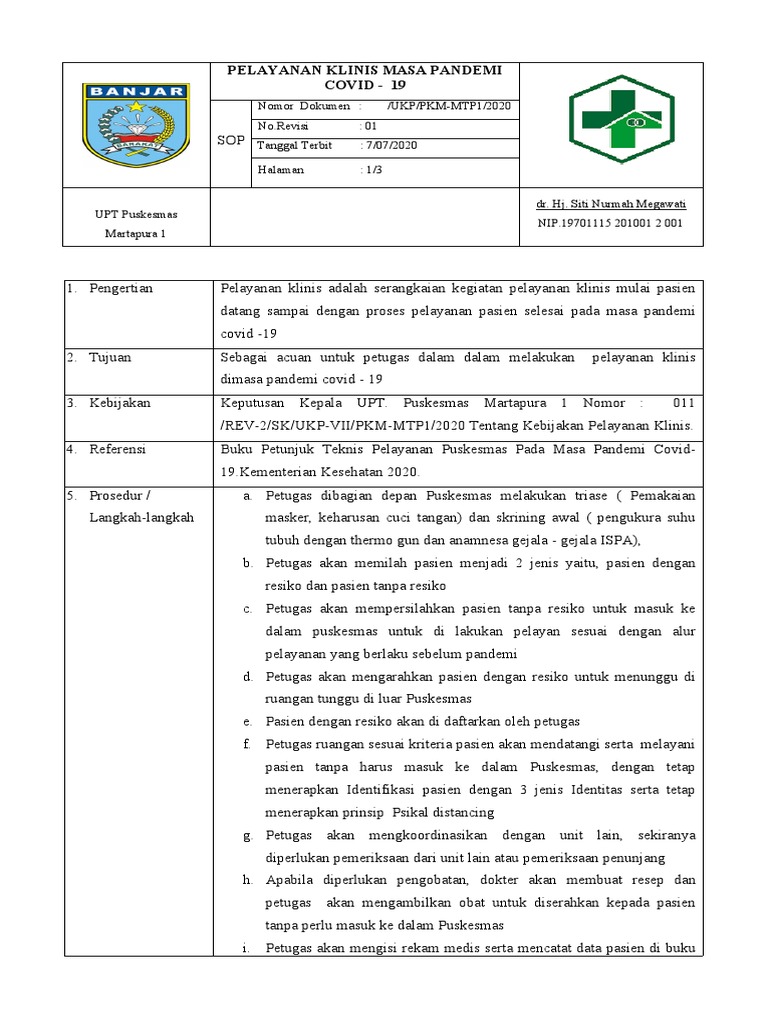 Sop Pelayanan Klinis Masa Pandemi Covid - 19 | PDF