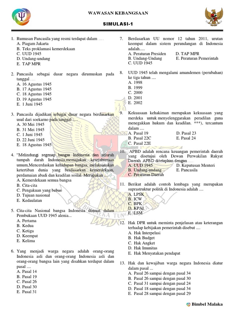 TWK, Soal - SIMULASI 1 | PDF