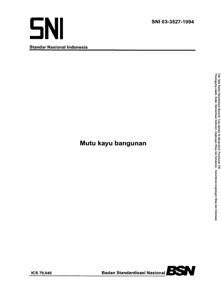 02 SNI 03 3527 1994 Mutu Kayu Bangunan | PDF