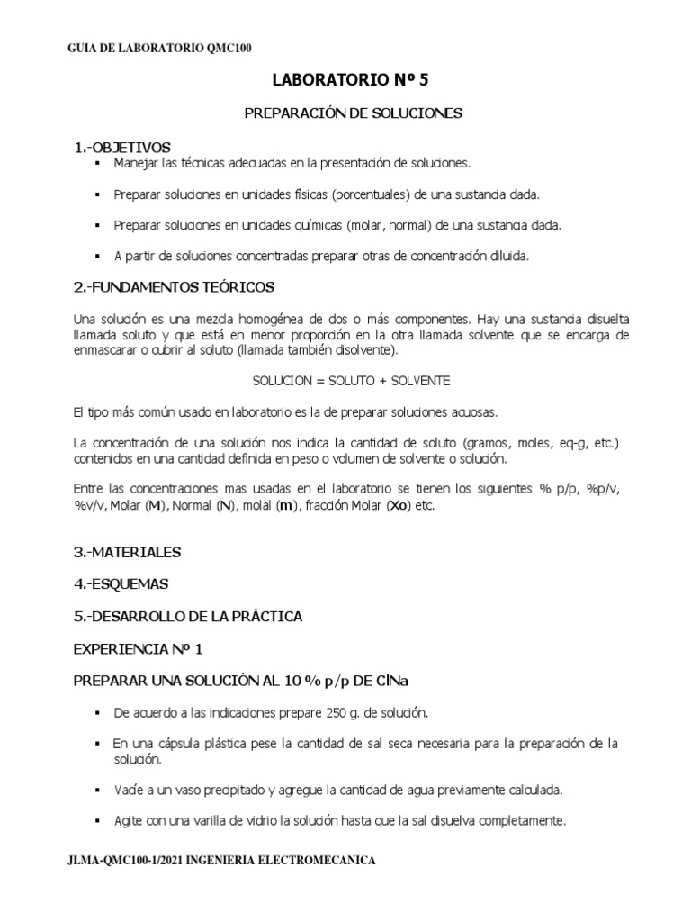 Guia - Lab. #5-Preparacion de Soluciones | PDF | Concentración | Química