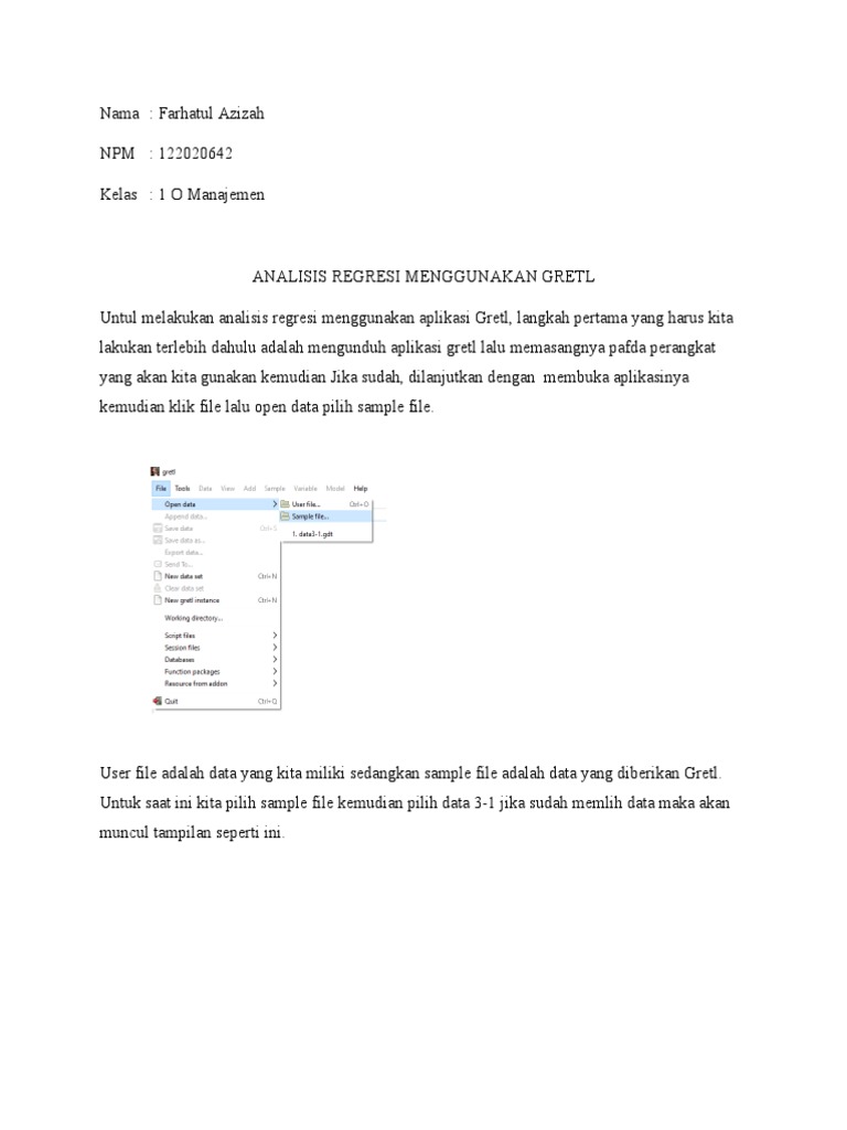 Analisis Regresi Menggunakan Gretl | PDF | Metode & Bahan Ajar