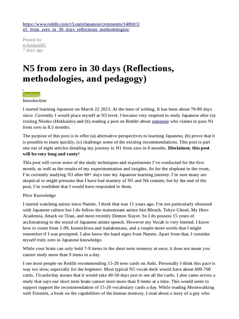 N5 From Zero in 30 Days - Reflections and Methodologies | PDF