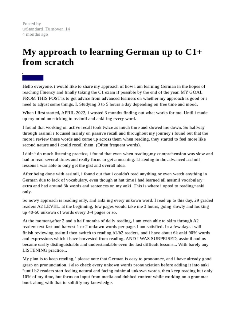 My Approach To Learning German Up To C1+ From Scratch | PDF ...
