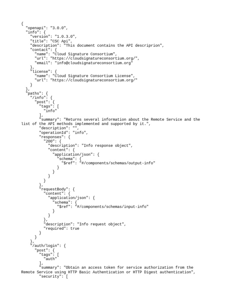 CSC Openapi | PDF | Public Key Certificate | Json CSC Openapi | PDF | Public Key Certificate | Json