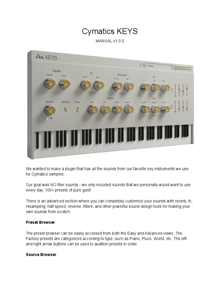 Cymatics Keys Manual | PDF | Equalization (Audio) | Sampling (Signal Processing)