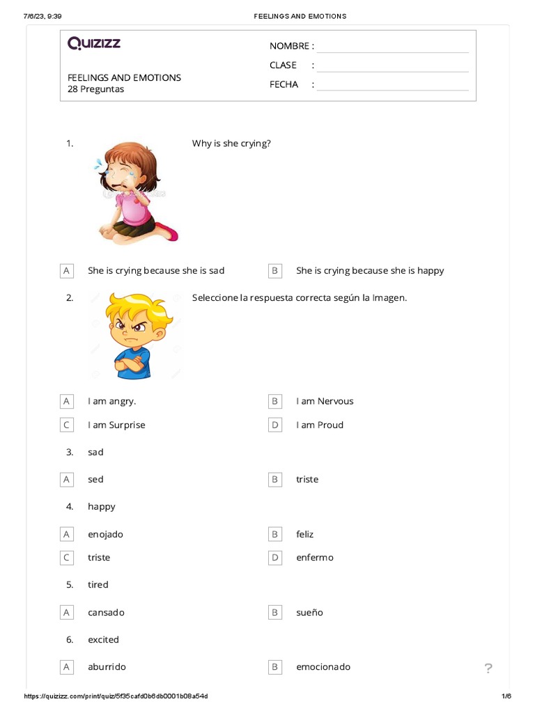 Emotions and Feelings Quiz | PDF
