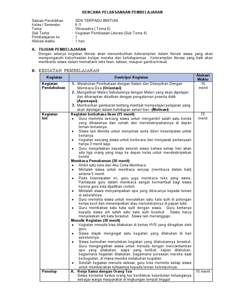 RPP Kelas 6 SD Terpadu | PDF | Karier & Perkembangan