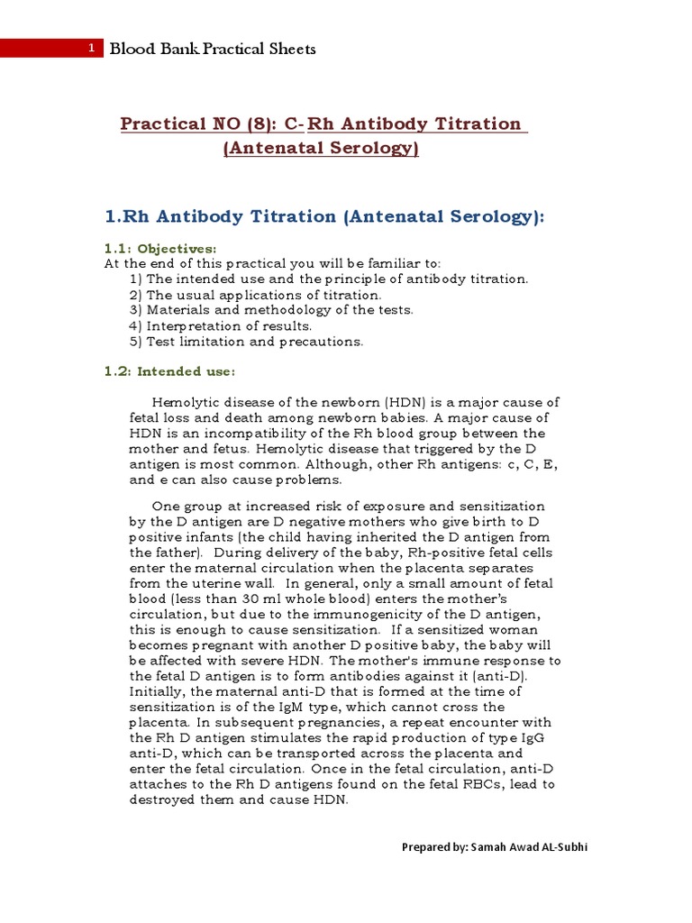 8-Rh Antibody Titration (Antenatal Serology) | PDF