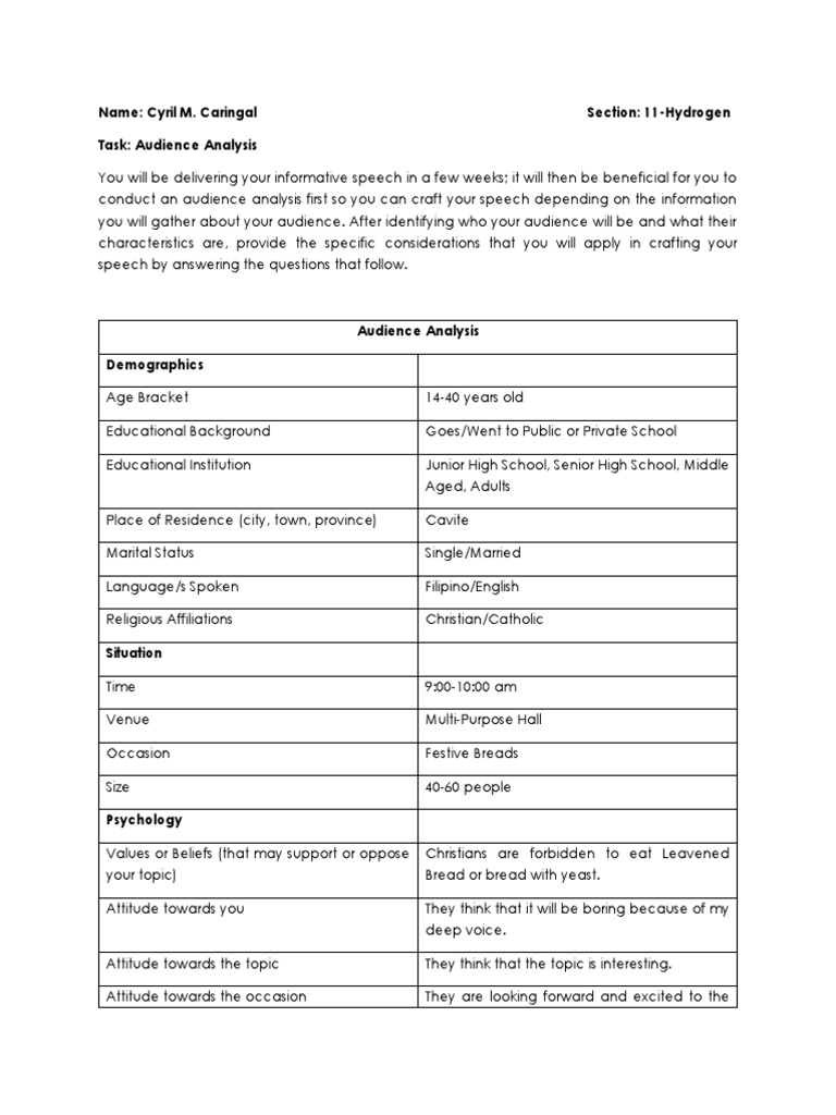 Activity Sheet - Audience Analysis | PDF