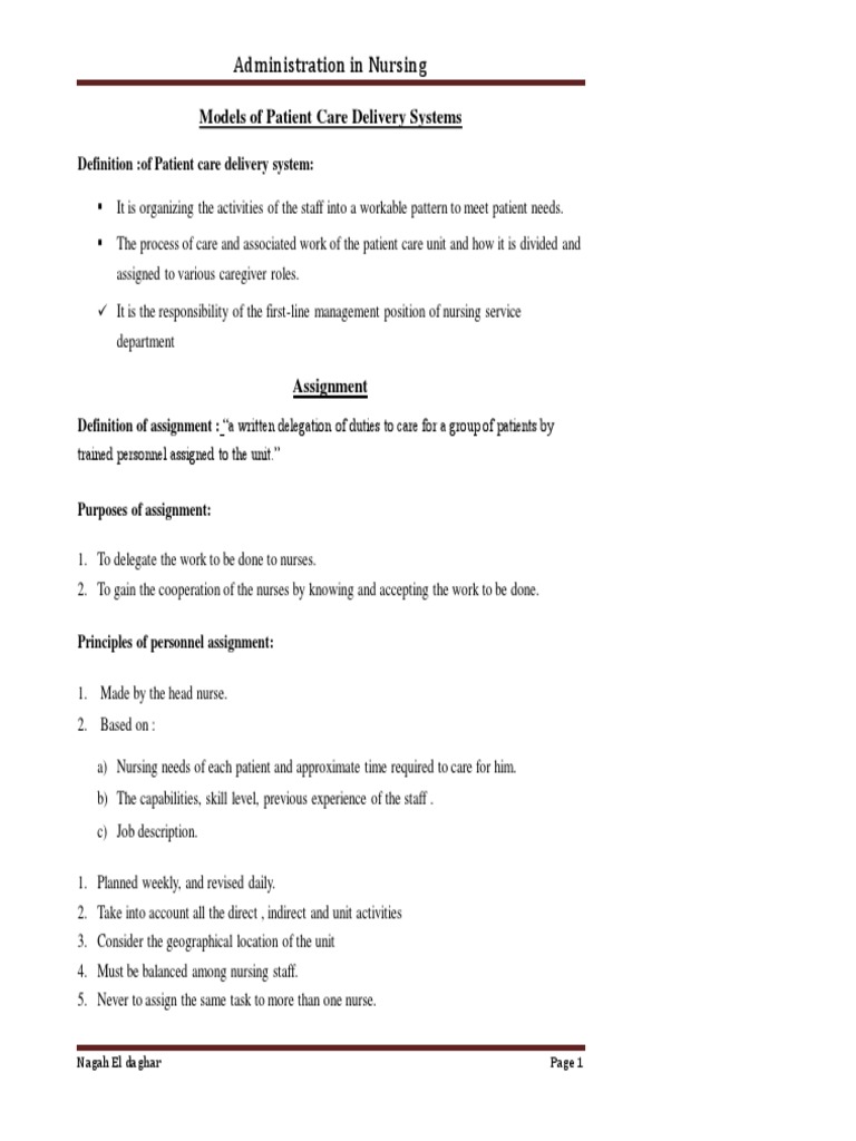 Patient Care Delivery Models in Nursing | PDF | Science & Mathematics