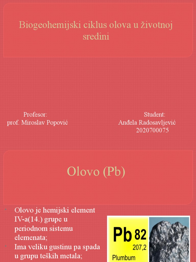 Biogeohemijski Ciklus Olova U Životnoj Sredini | PDF