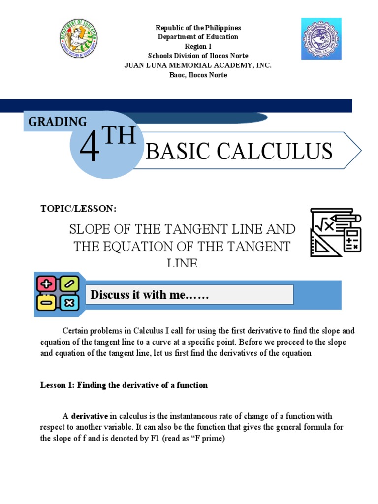 Module About Derivatives Basic Calculus Pdf Derivative Slope