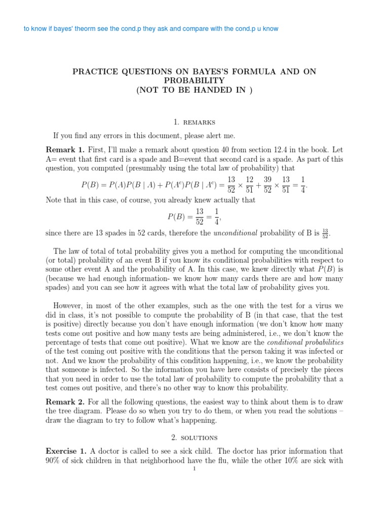 Bayes' Theorem Practice Questions | PDF | Mammography | Cancer