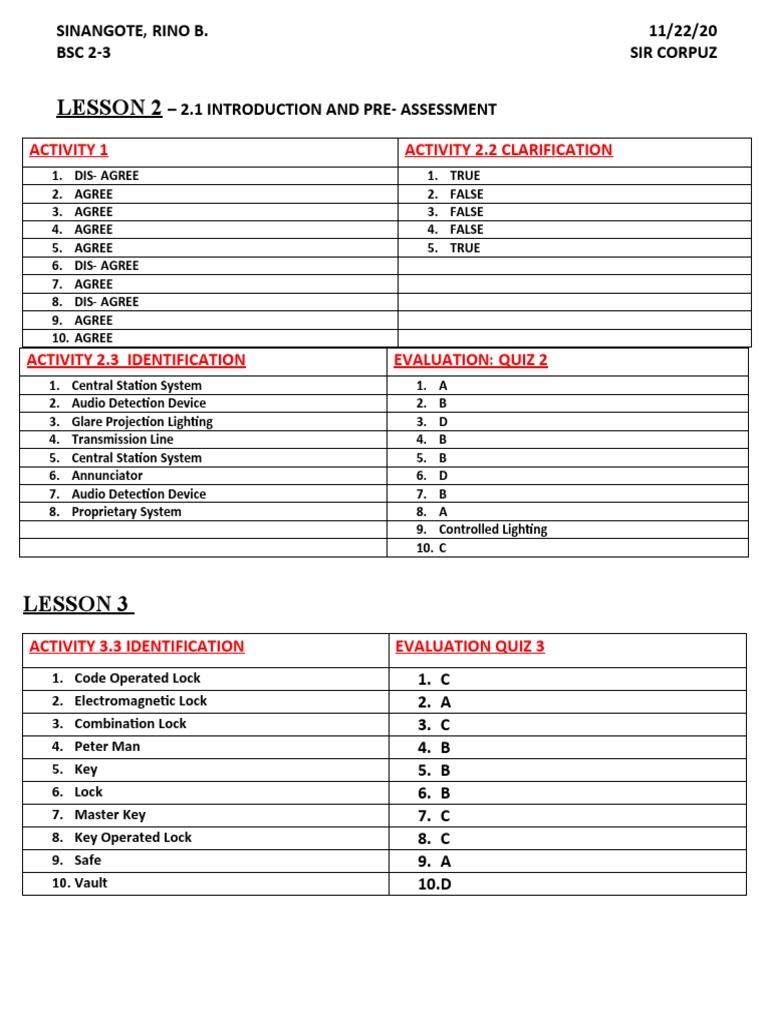 Lesson 2 Answers | PDF