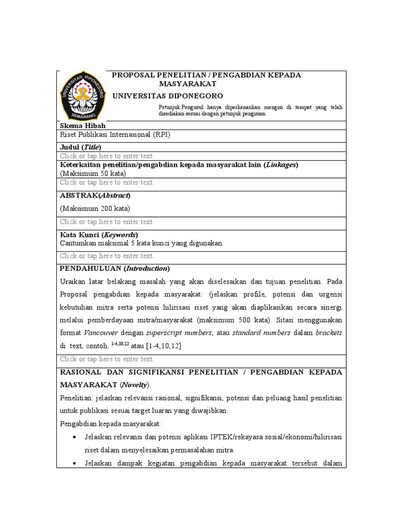 Template Proposal Penelitian UNDIP | PDF