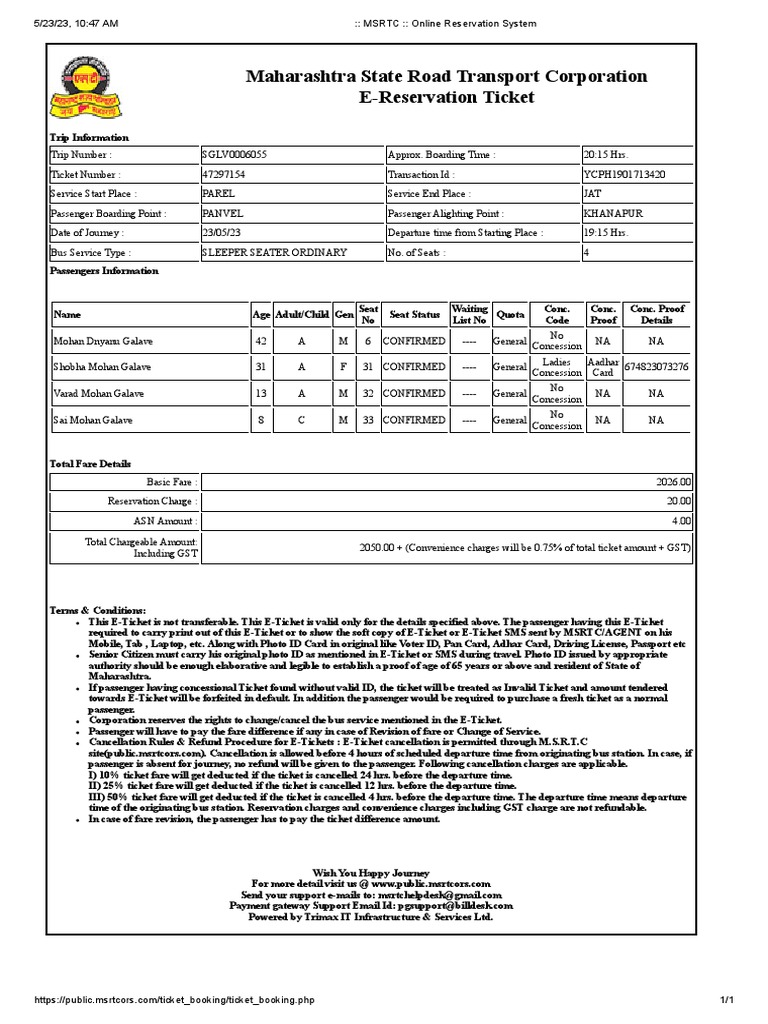 __ MSRTC __ Online Reservation System | PDF