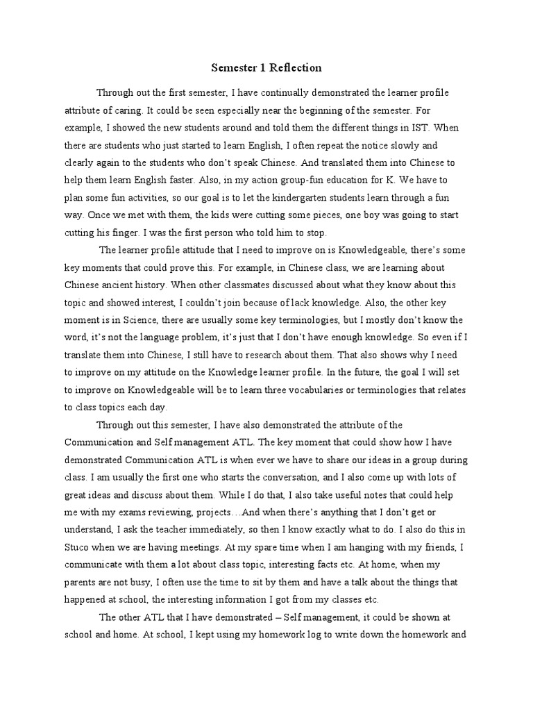 Semester 1 Learner Profile Reflection | PDF | Career & Growth