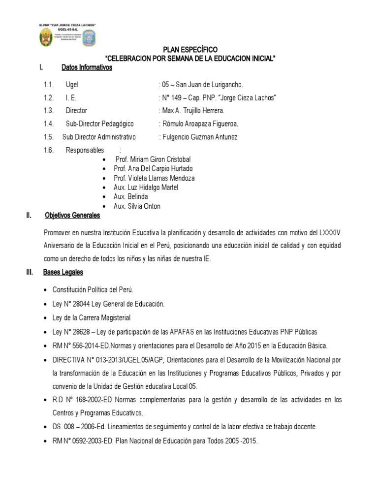 Plan - Especifico - Modelo (1) Secundaria | PDF | Educación de la primera infancia